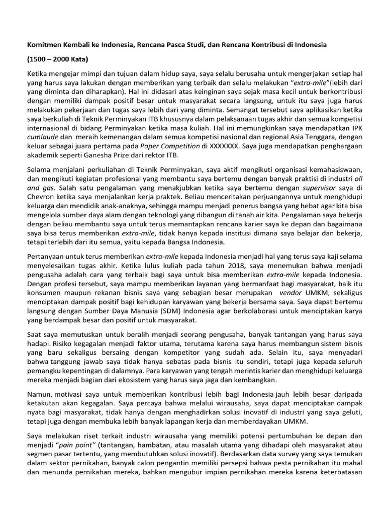 Contoh Essay LPDP Kewirausahaan 2025 | PDF