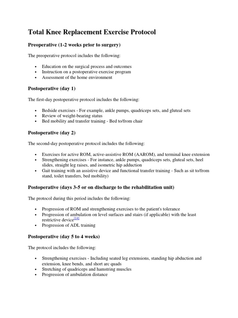 Total Knee Replacement Exercise Protocol | PDF | Wellness | Science ...