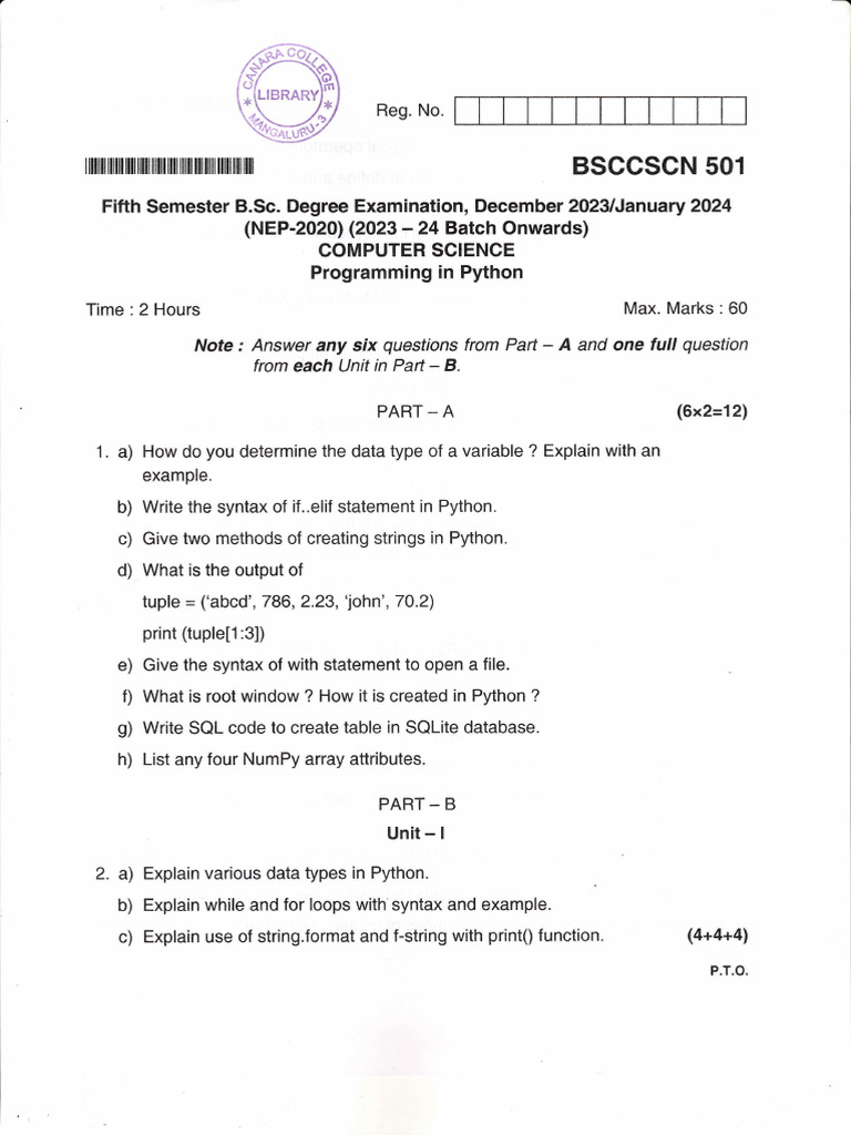 NEP B.SC V SRM Comp - Science Programming in Python | PDF | Python (Programming Language ...