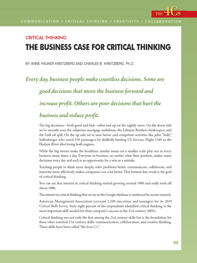 The Business Case for Critical Thinking | PDF | Critical Thinking | Thought