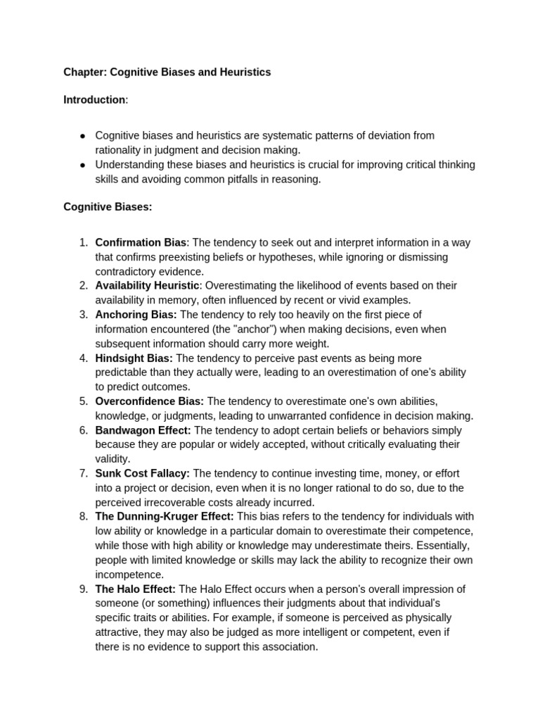 Chapter - Cognitive Biases and Heuristics | PDF | Heuristic | Decision Making