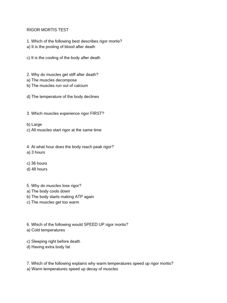 Rigor Mortis Test - 1 | PDF | Skeletal Muscle