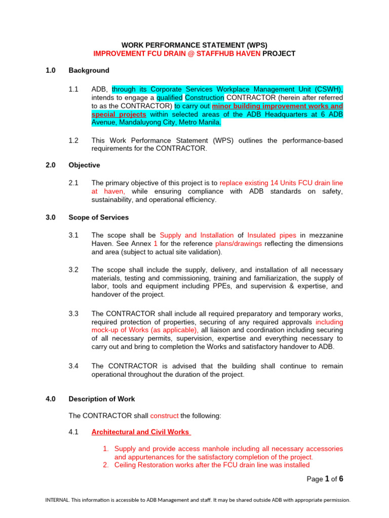 FCU Drain Line Improvement Project WPS | PDF