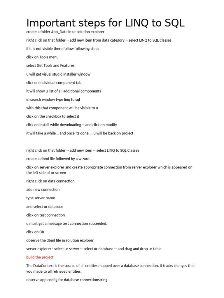 Important Steps For LINQ To SQL - CRUD | PDF | Language Integrated ...