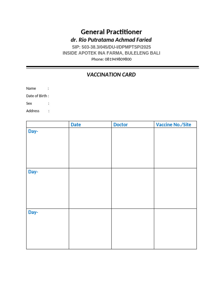 Vaccination Card Rabies | PDF