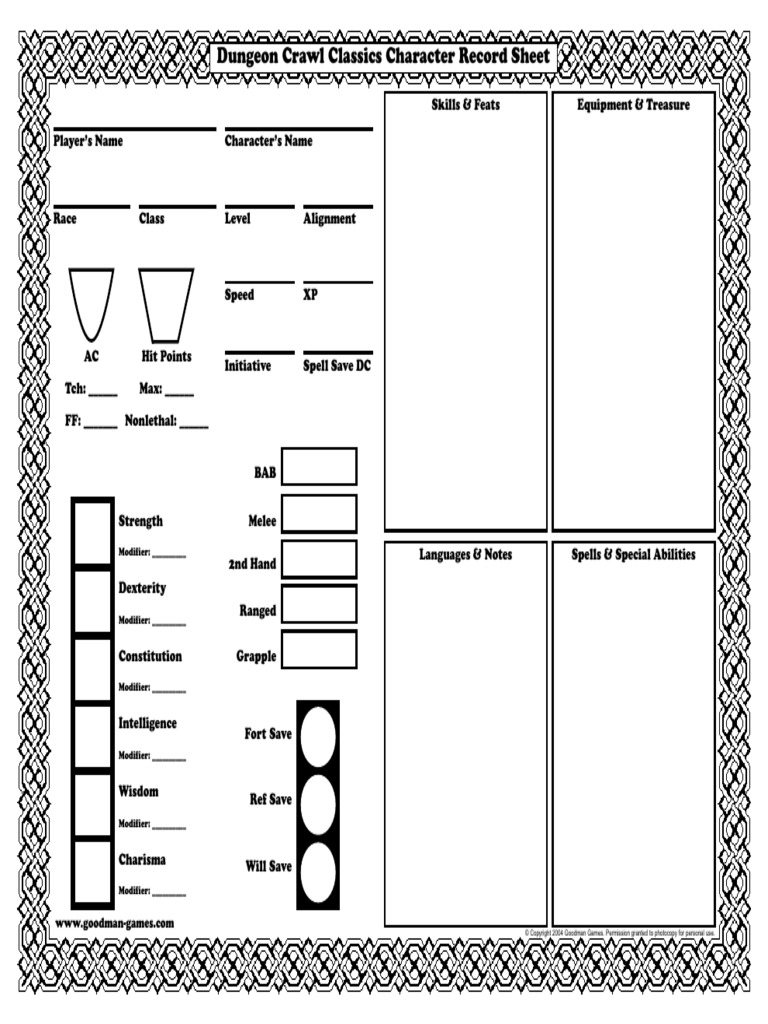 Dungeon Crawl Classics Character Sheet | PDF