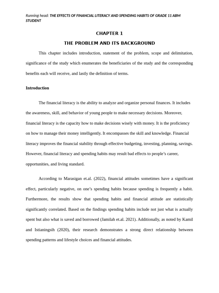 The Effects of Financial Literacy On Spending Habits of Grade 11 ABM ...