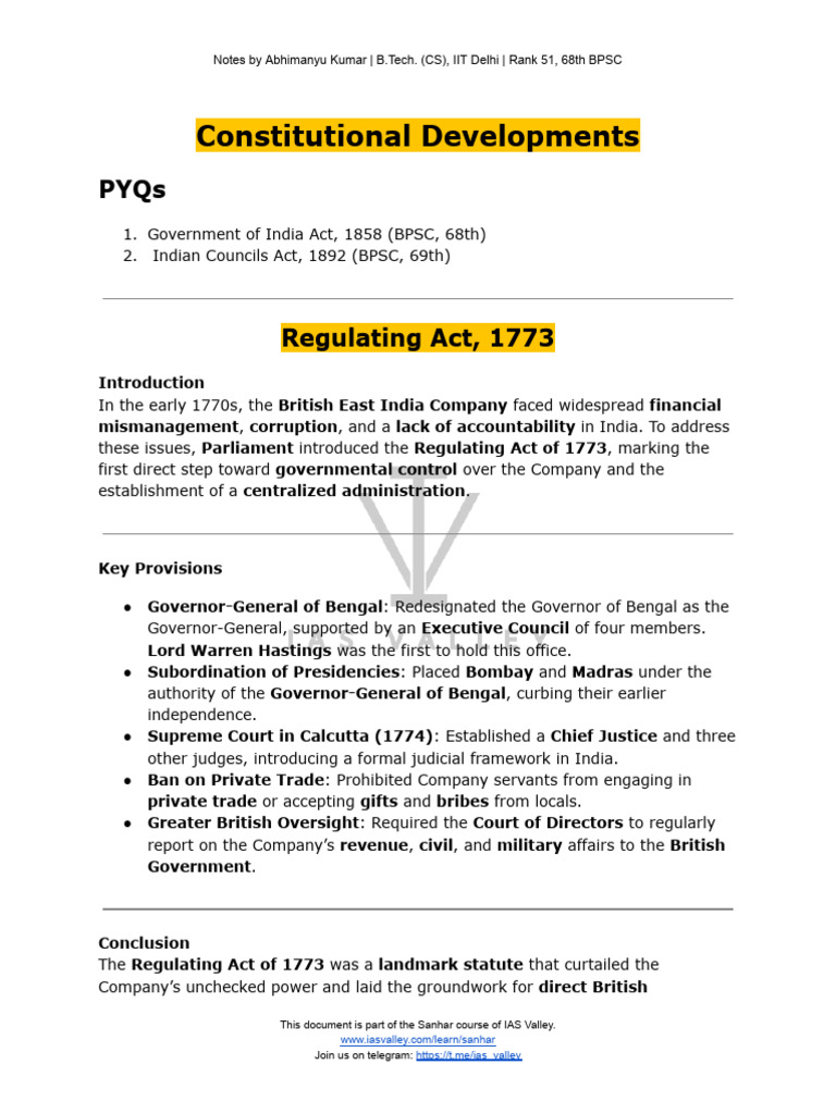 Constitutional Developments During British Rule | PDF | British Raj ...