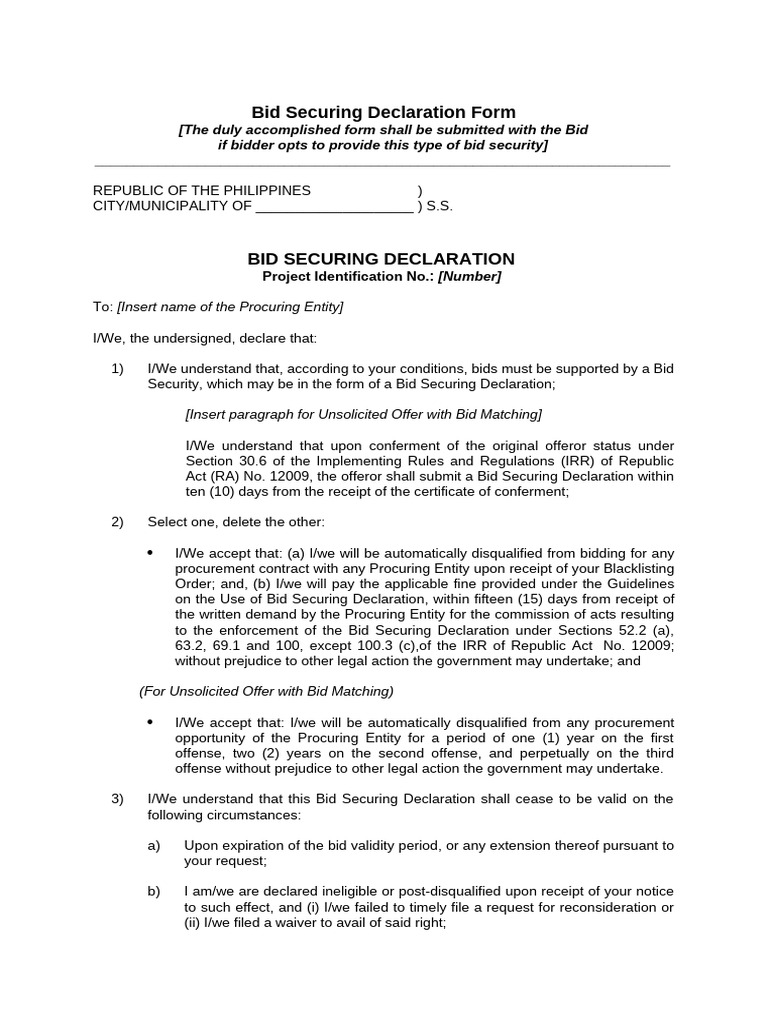 NGPA Bid Securing Declaration | PDF | Affidavit | Justice