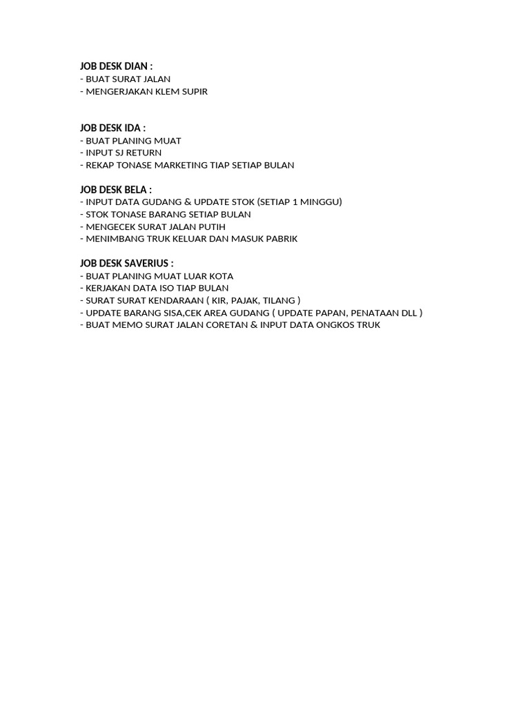 Rincian Job Desk Tim Logistik | PDF
