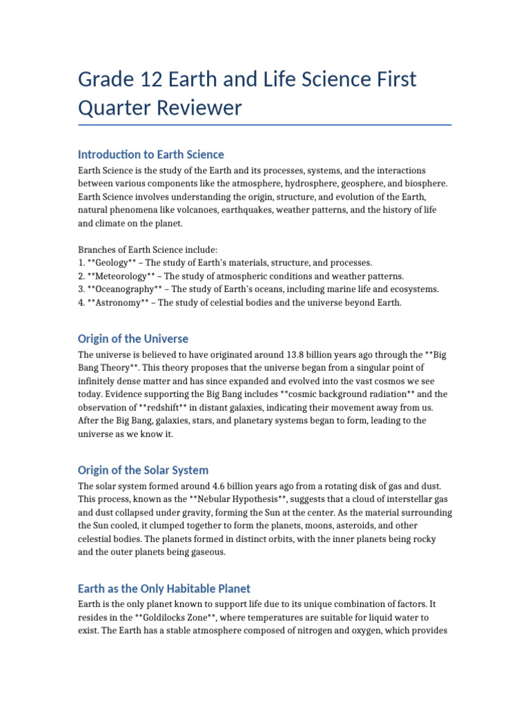 Grade 12 Earth Science Quarter 1 Review | PDF | Earth | Atmosphere