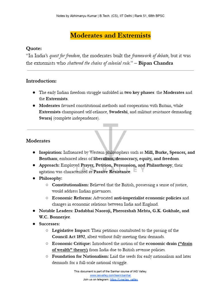 Moderates and Extremists | PDF | British Raj
