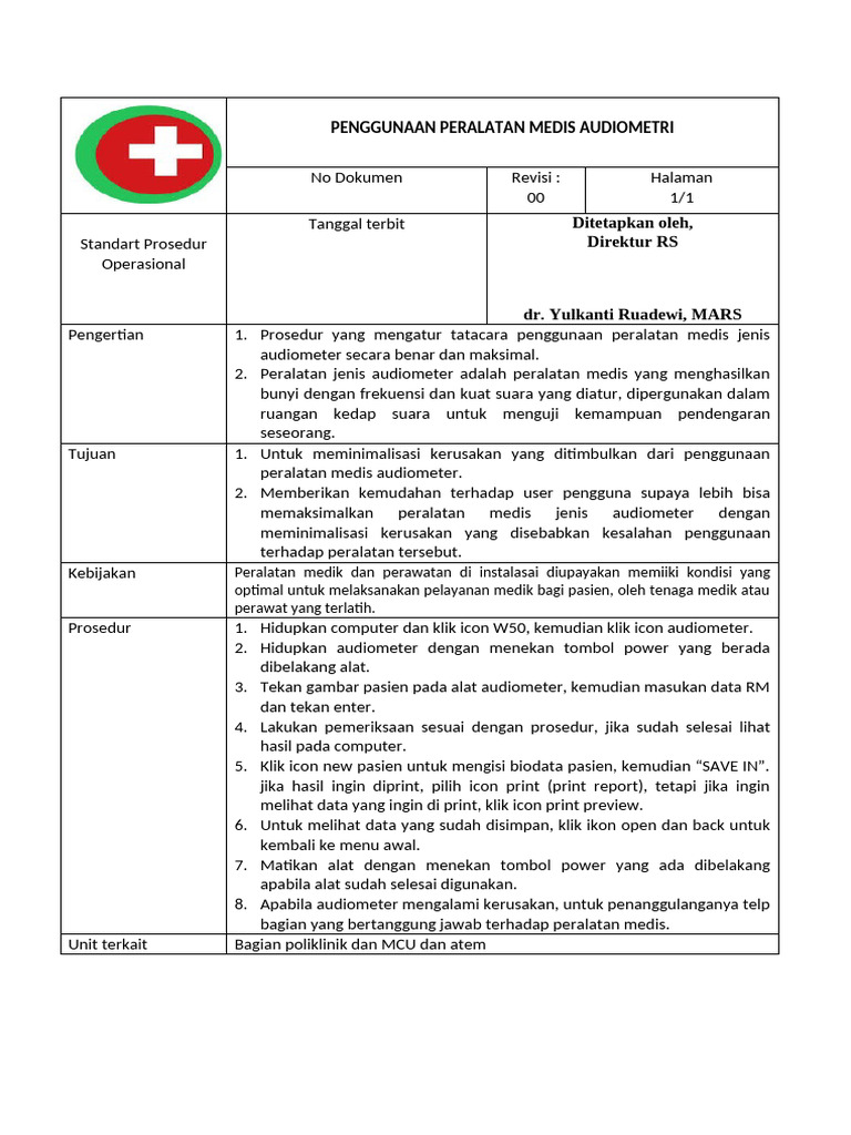 Spo Penggunaan Peralatan Medis Audiometri | PDF