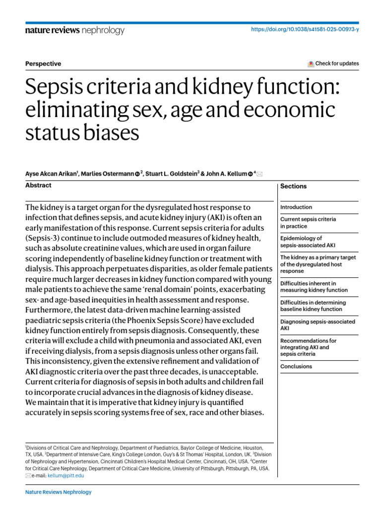 Sepsis Criteria and Kidney Function | PDF | Creatinine | Sepsis