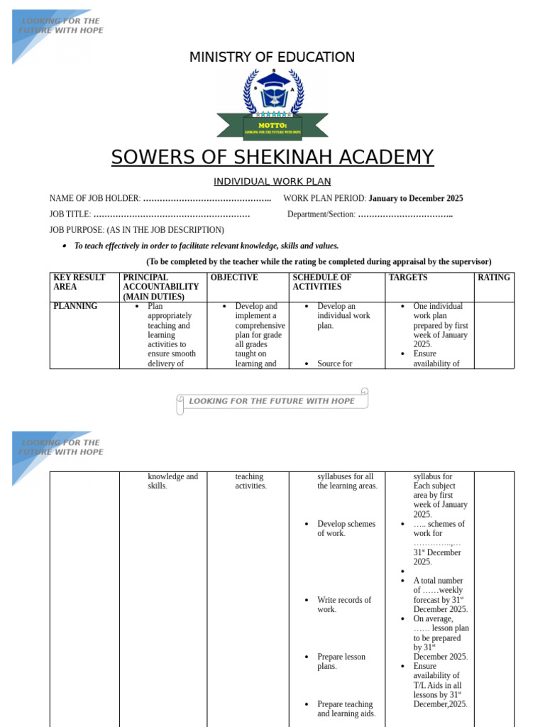 2025 Individual Work Plan for Educators | PDF | Educational Assessment ...