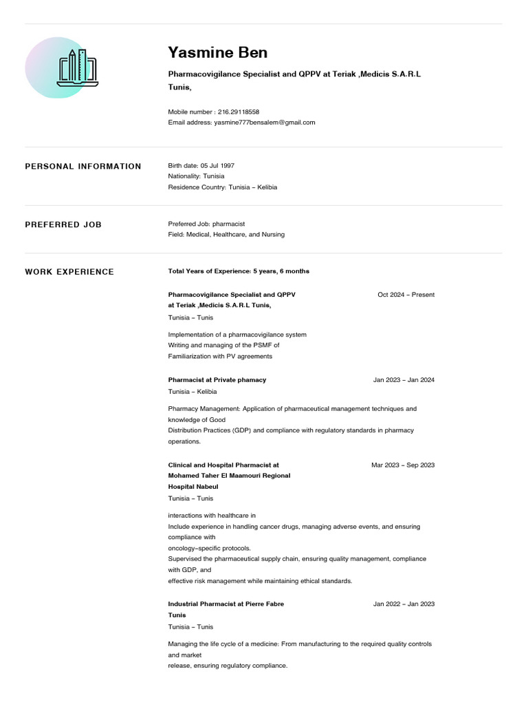CV96780589 - Yasmine Ben - 20250921 - 101425 | PDF | Pharmacy ...