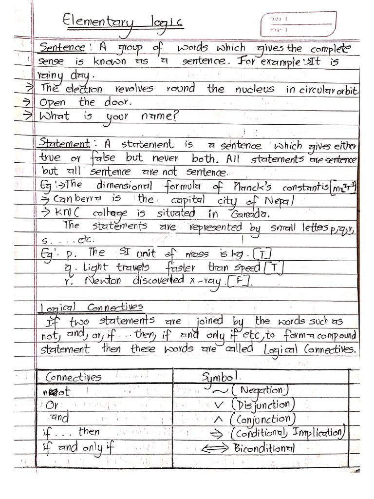 Detailed Note About Elementary Logic | PDF
