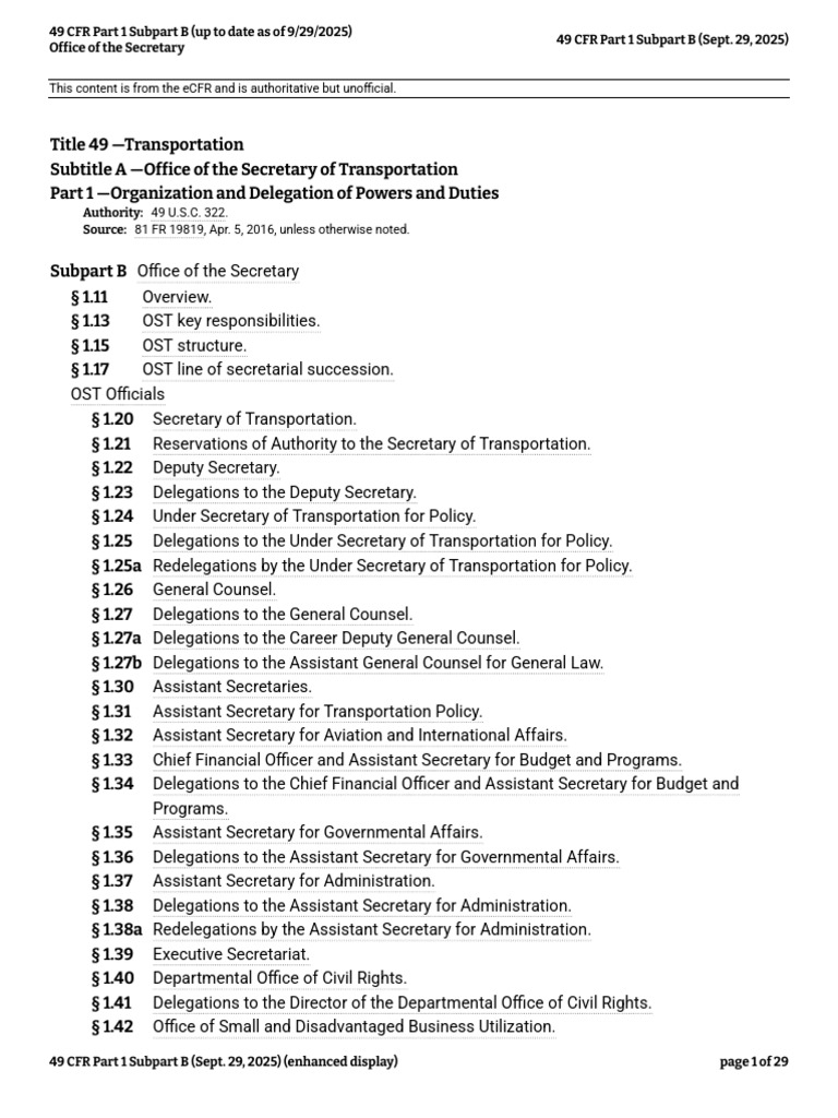 49 CFR Part 1 Subpart B (Up To Date As of 9-29-2025) | PDF | Presidents ...