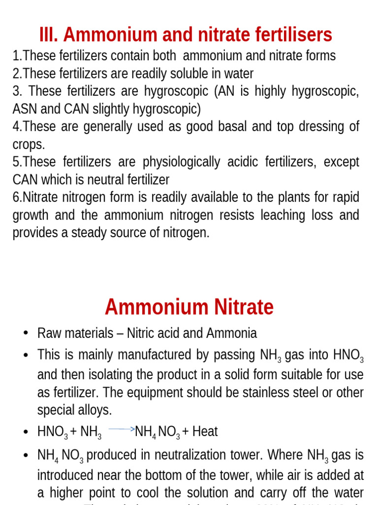 Ammonium and Nitrate Fertilizers Overview | PDF | Fertilizer | Ammonia