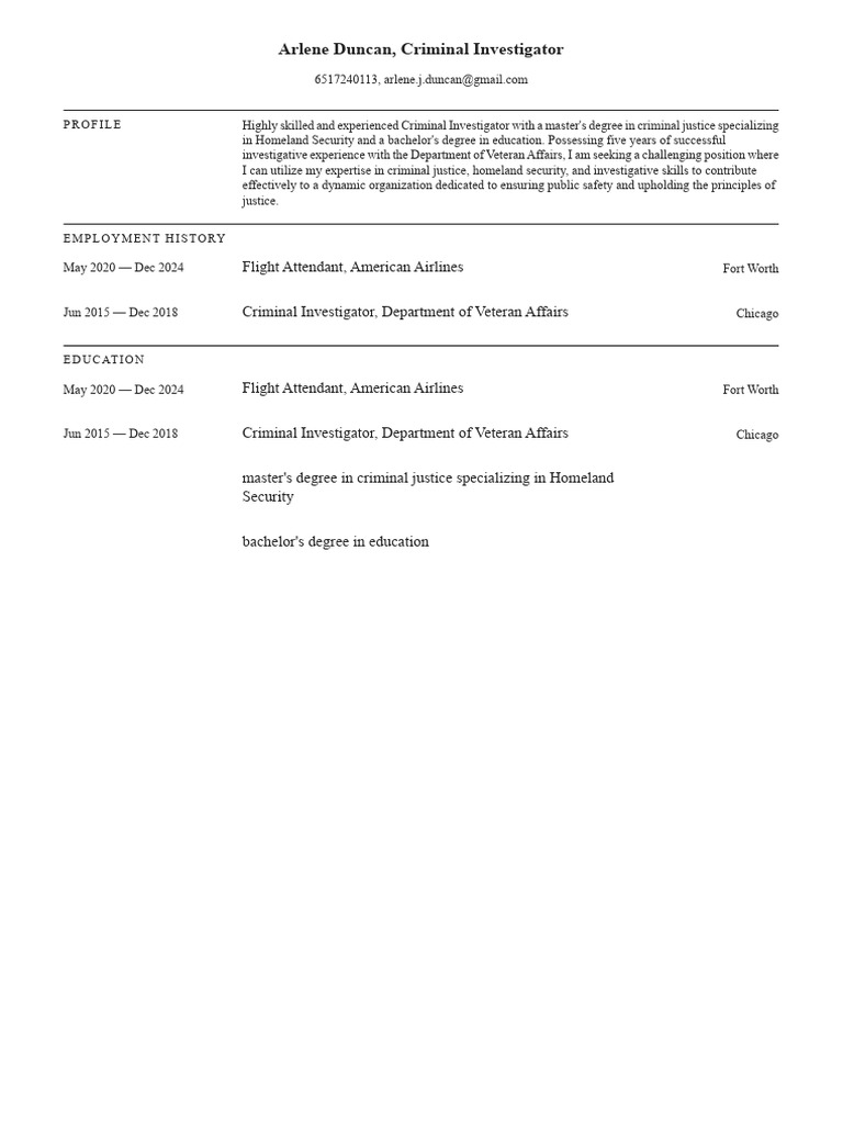 Arlene Duncan: Criminal Investigator Profile | PDF
