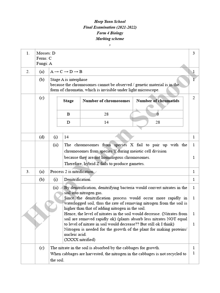 2021-2022 F4 Biology Final Exam Suggested Answer | PDF | Proteins ...