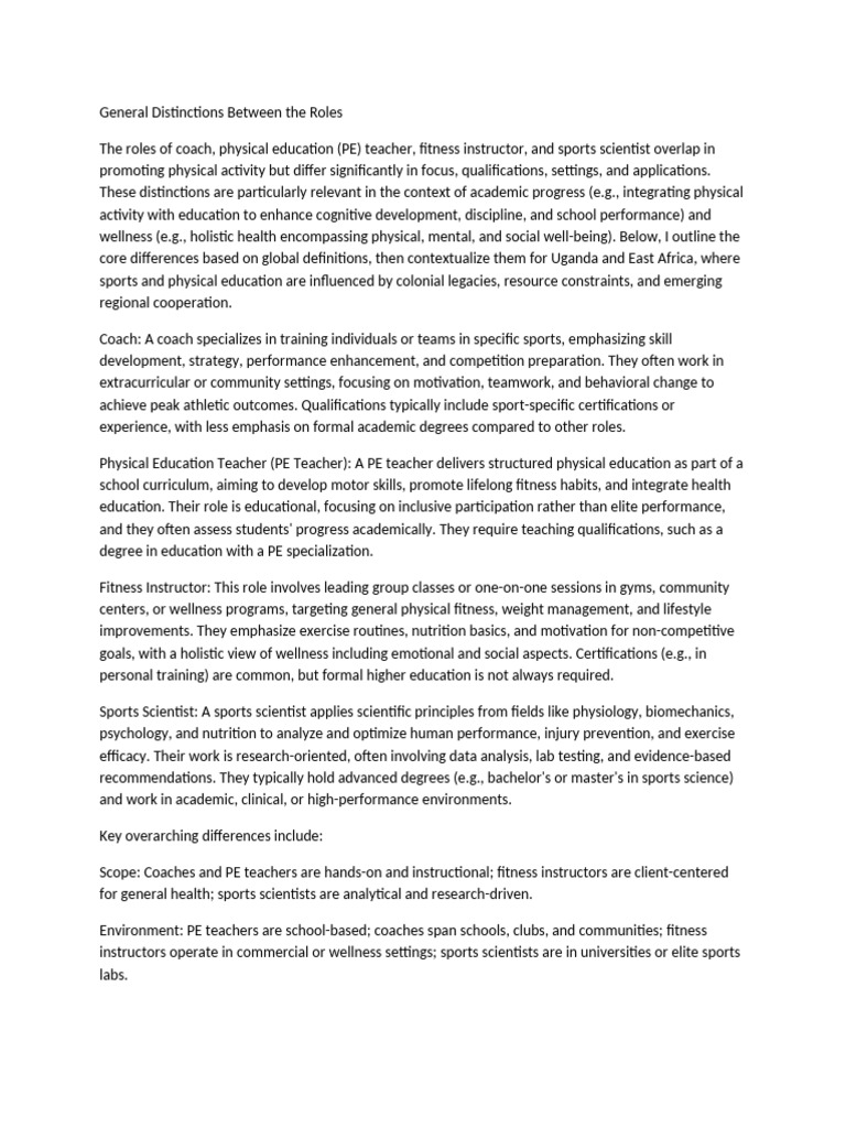 General Distinction Between Coach, PE Teacher, Fitness Instructor and ...