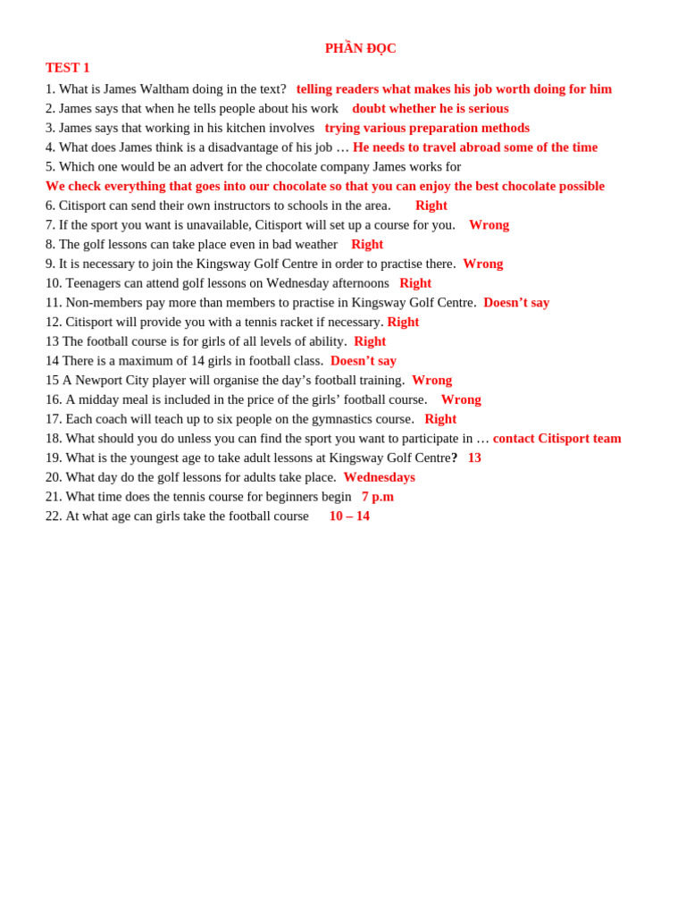 Reading Comprehension Test Questions | PDF