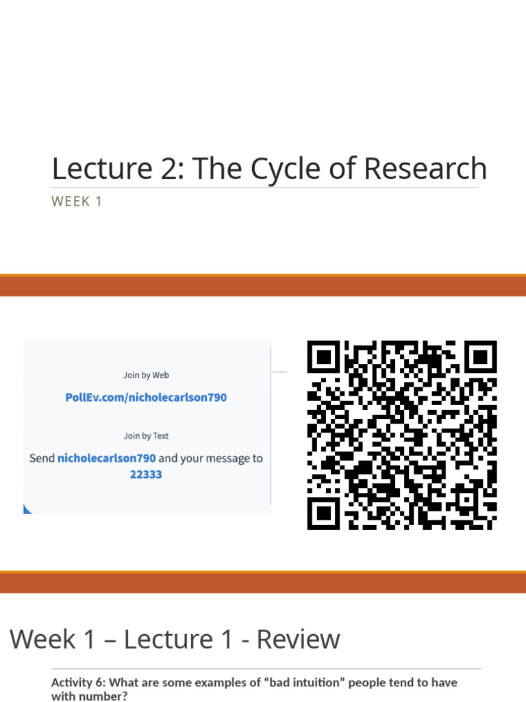 Week1 Lecture2 ResearchCycle | PDF | Statistics | Sampling (Statistics)