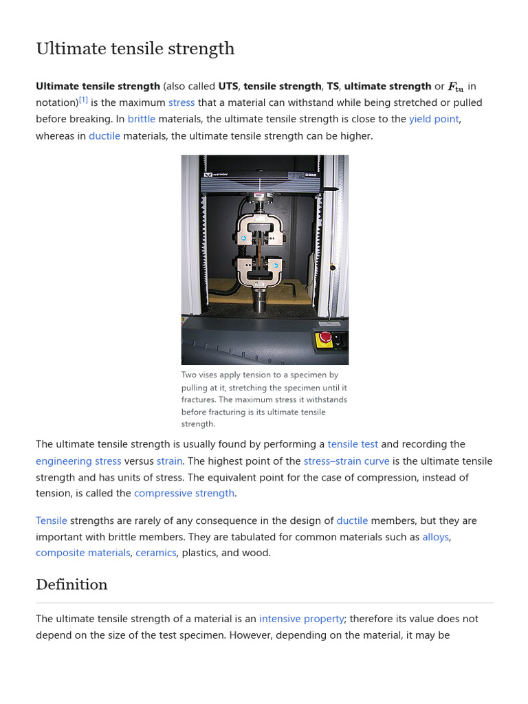 Ultimate Tensile Strength - Wikipedia | PDF | Ultimate Tensile Strength ...