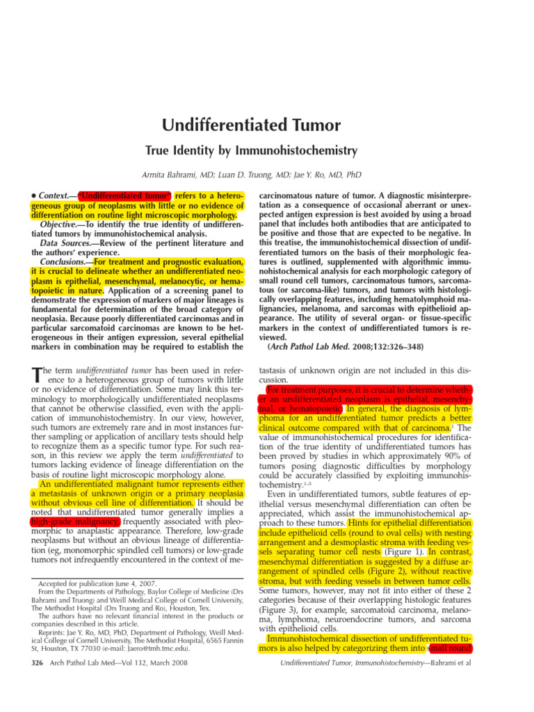 Undifferentiated Tumor | PDF | Carcinoma | Neoplasms