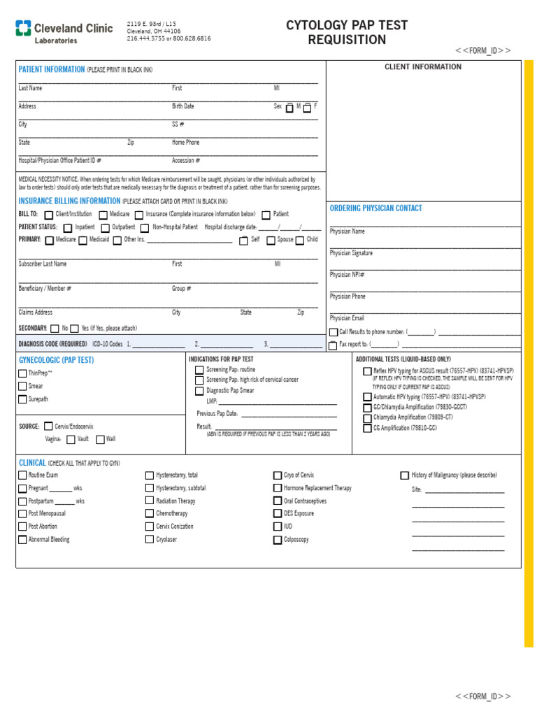 GYN Clinical Pap Test Requisition Form | PDF | Health Sciences ...
