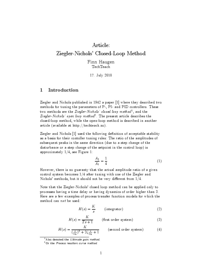 ZN Closed Loop Method | PDF | Control System | Control Theory