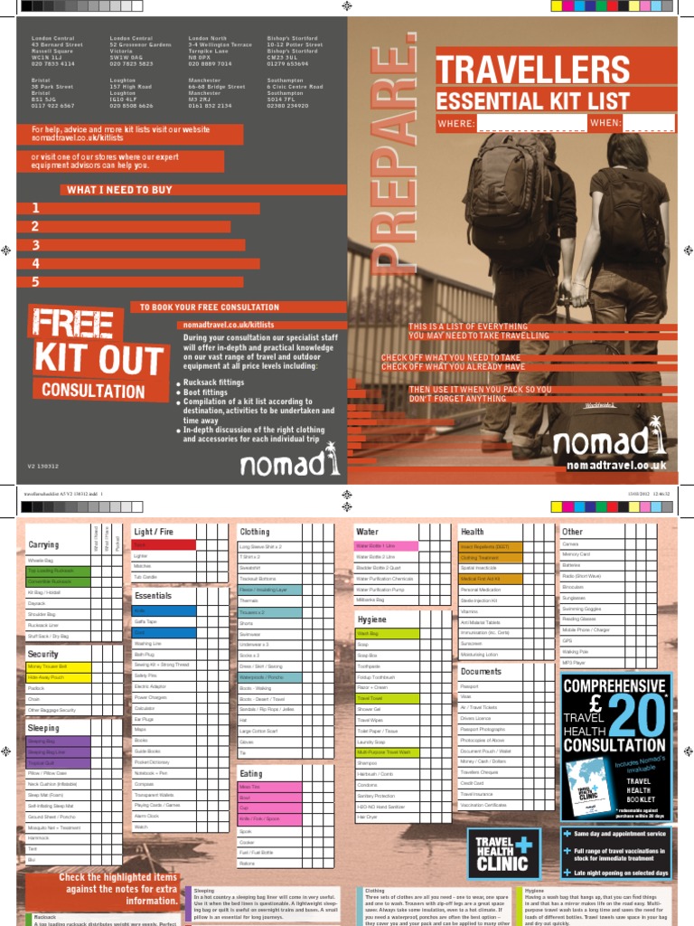 Travellers Kit List V2 130312 | PDF | Backpack | Backpacking (Wilderness)