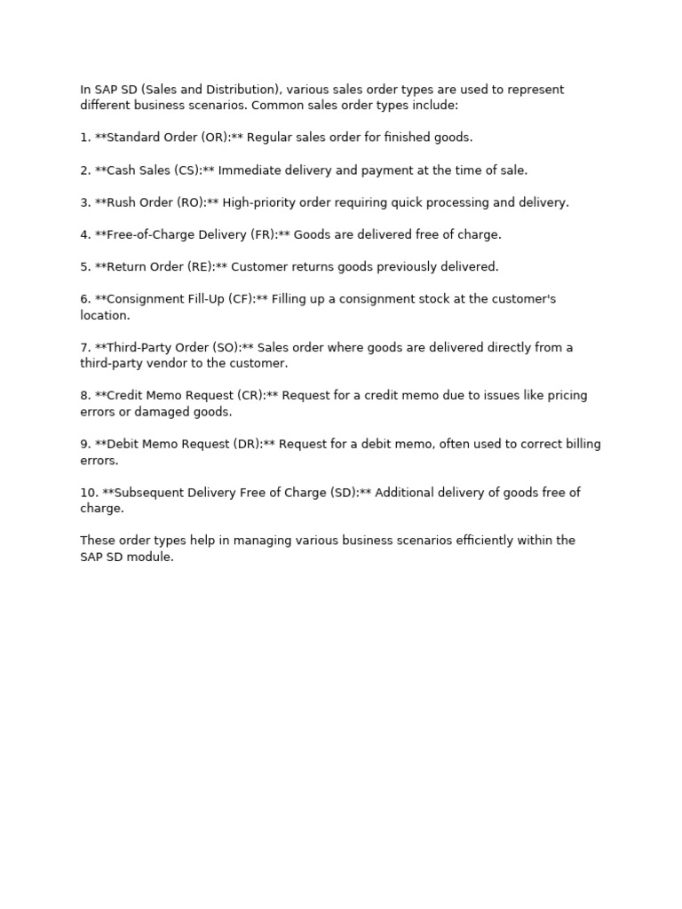 SD Order Type Notes | PDF