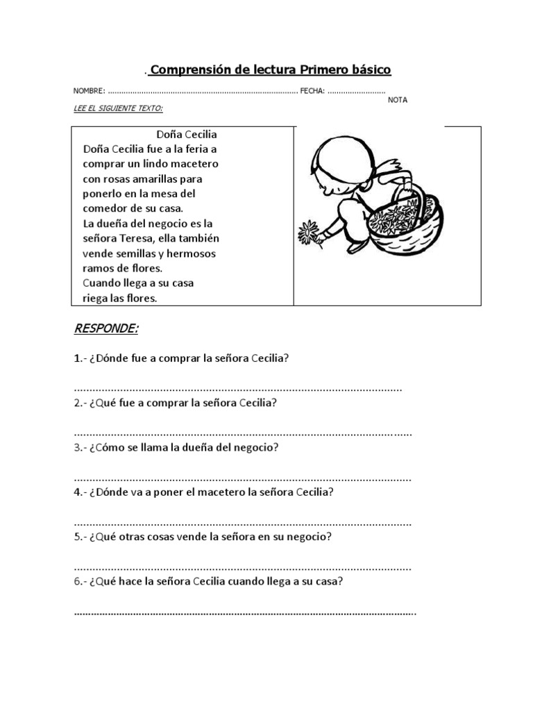 Comprensión lectura Primero basico