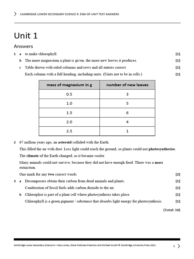 Y9 Science End of Unit Test Answers | PDF | Photosynthesis | Salt ...