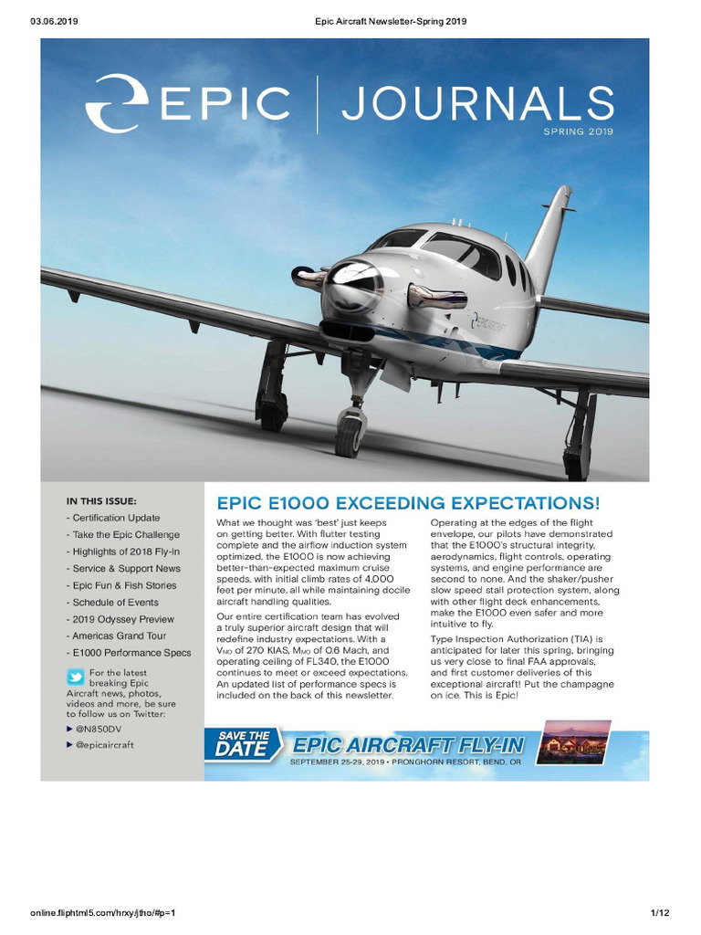 Epic Aircraft Newsletter-Spring 2019 | PDF