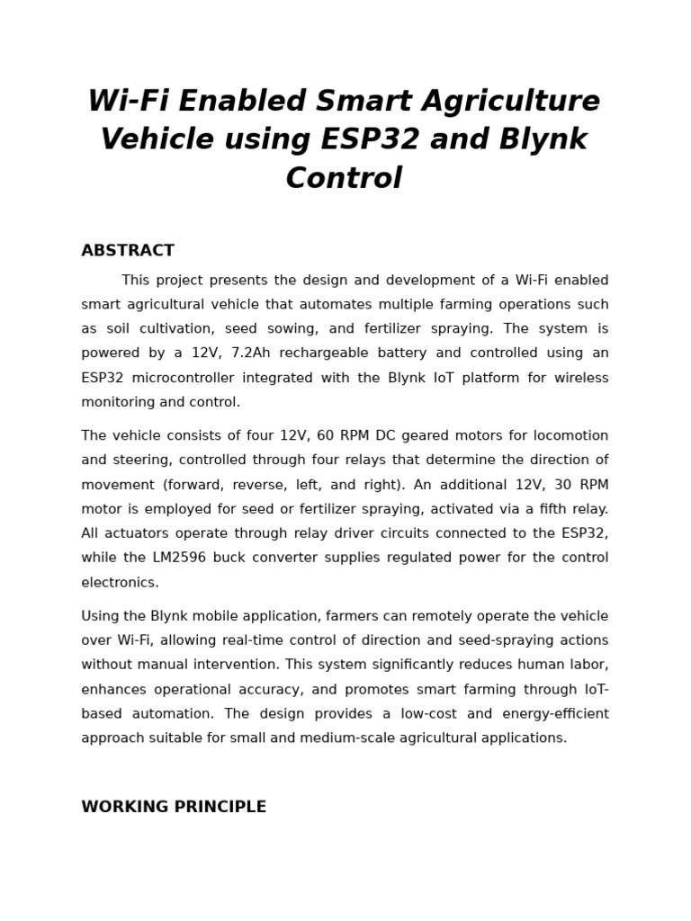 Wi-Fi Enabled Smart Agriculture Vehicle Using ESP32 and Blynk Control ...