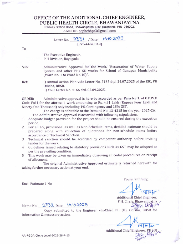 2331-AA-RGDA-Gunupur Restoration WS Ward No.1 To 10 | PDF