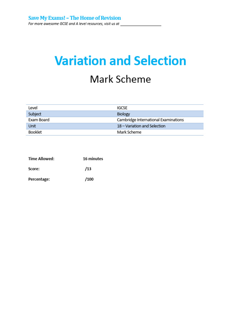 18 - Variation and Selection Ms Igcse-Cie Biology | PDF