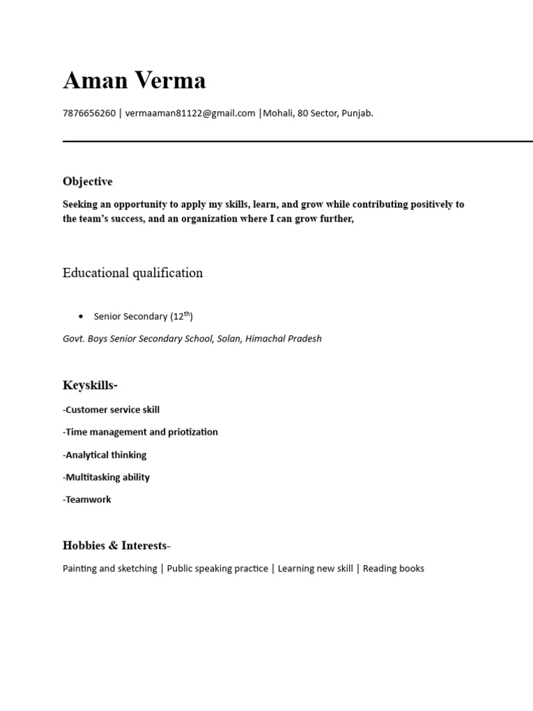 Aman Verma: Educational Qualification | PDF