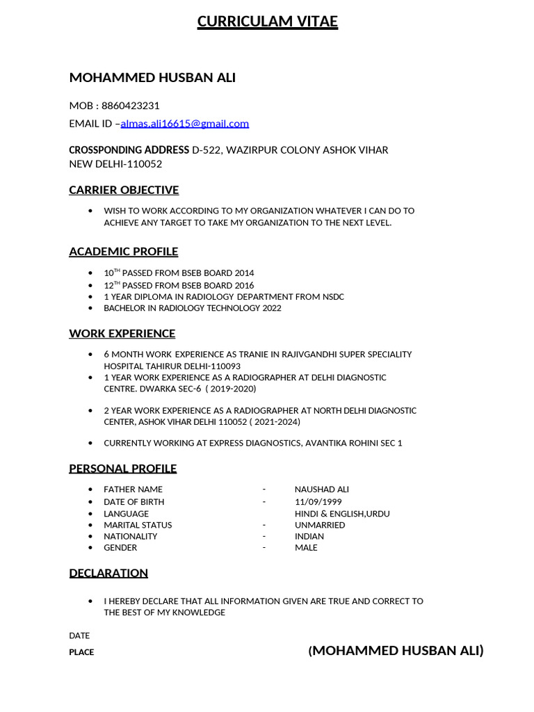 Husban Ali Resume 1 | PDF
