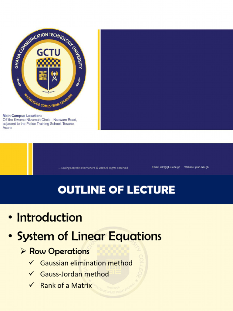 Lecture 4 - MATH 105 - Linear Algebra 2 | PDF | System Of Linear Equations | Algorithms