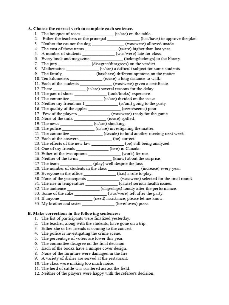 Verb Agreement and Usage Exercises | PDF