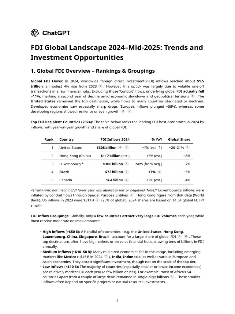 FDI Global Landscape 2024-Mid-2025 - Trends and Investment ...