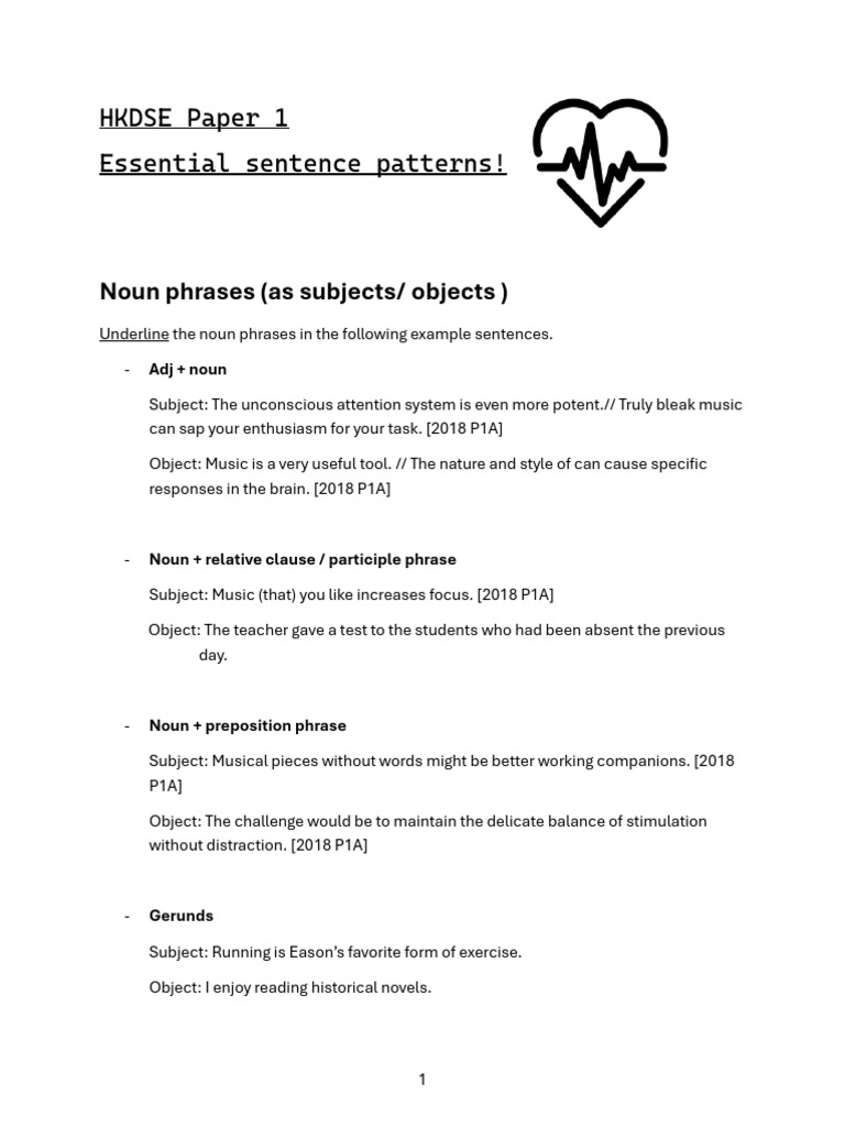 HKDSE Sentence Patterns Guide | PDF | Subject (Grammar) | Phrase