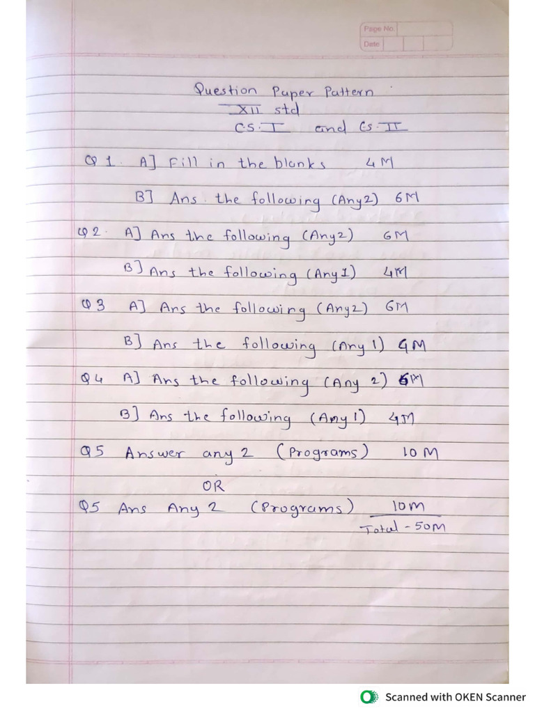 Question Paper Format XII STD CS-1, CS-2 | PDF