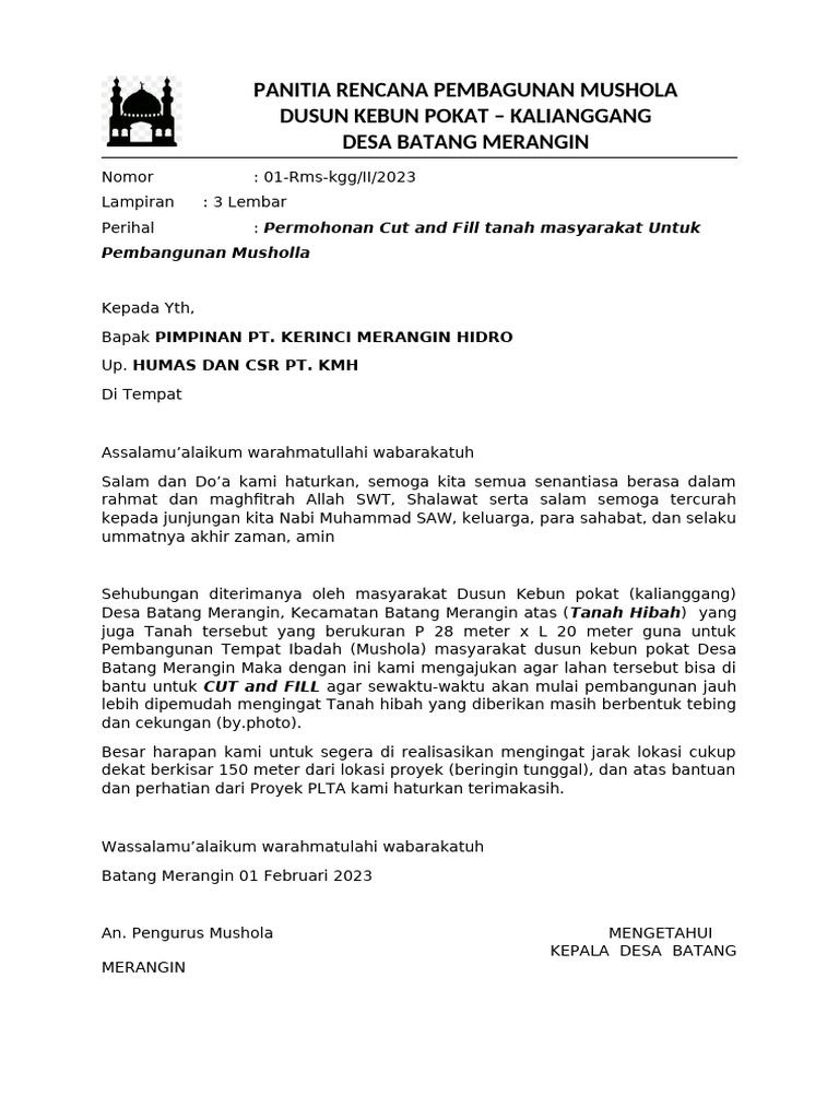 Permohonan Cut and Fill untuk Mushola | PDF