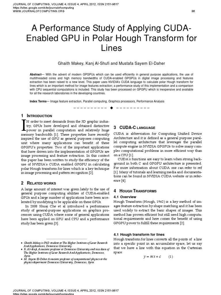 A Performance Study of Applying CUDA-Enabled GPU in Polar Hough Transform For Lines | PDF ...