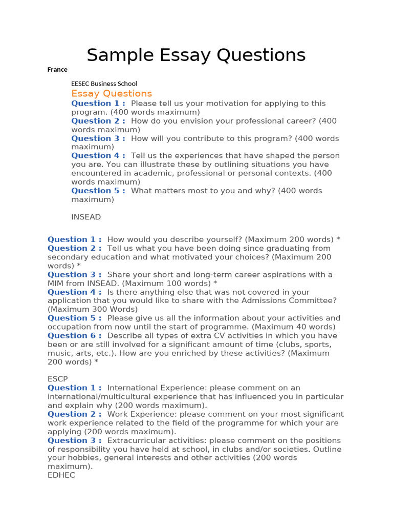 Sample Essay Questions | PDF | Cognition